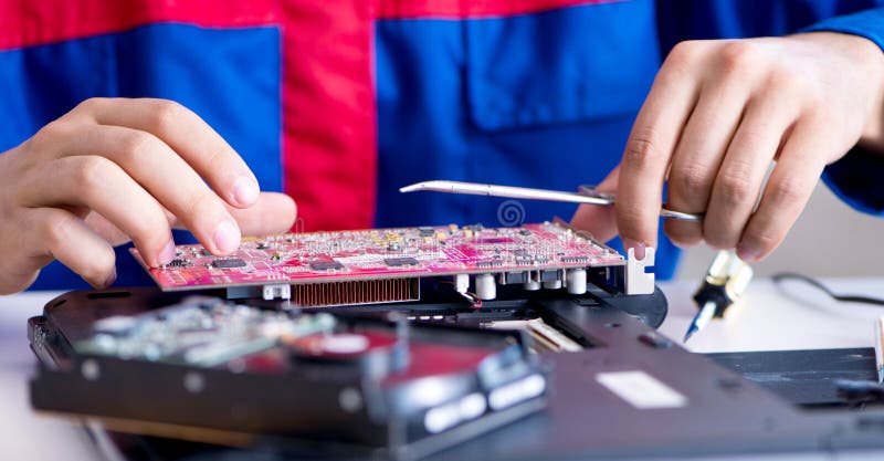 Repairman Working in Technical Support Fixing Computer Laptop Tr Stock ... Repairman Working in Technical Support Fixing Computer Laptop Tr Stock ...