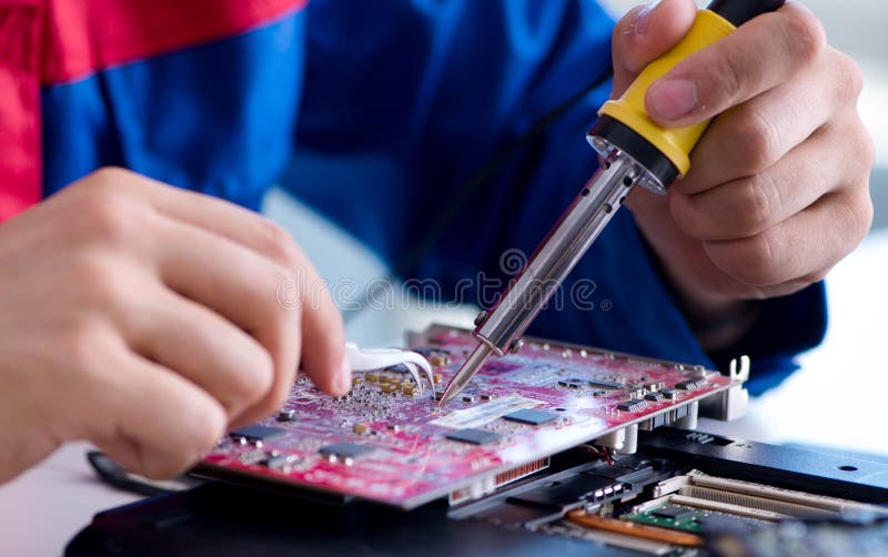 Repairman Working in Technical Support Fixing Computer Laptop Tr Stock ...