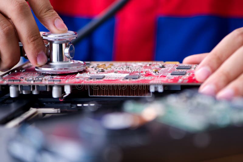 Repairman Working in Technical Support Fixing Computer Laptop Tr Stock ...
