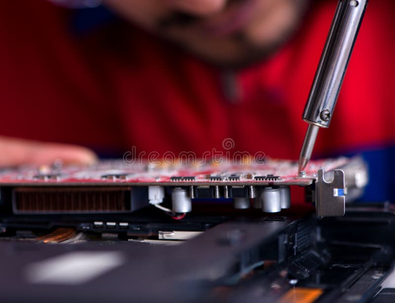 Repairman Working in Technical Support Fixing Computer Laptop Tr Stock ...