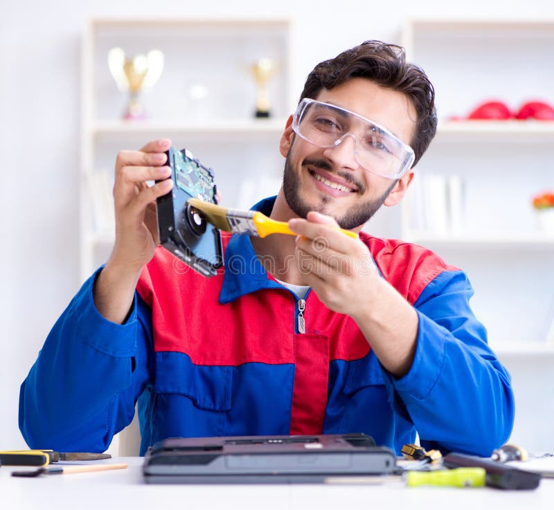 Repairman Working in Technical Support Fixing Computer Laptop Tr Stock ...
