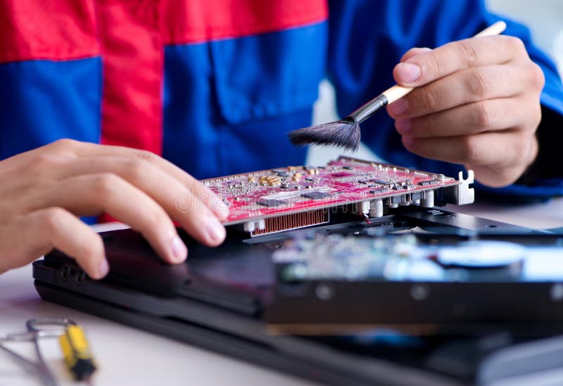 Repairman Working in Technical Support Fixing Computer Laptop Tr Stock ...