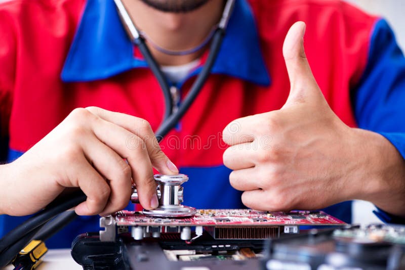 Repairman Working in Technical Support Fixing Computer Laptop Tr Stock ... Repairman Working in Technical Support Fixing Computer Laptop Tr Stock ...