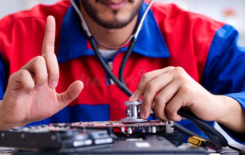 Repairman Working in Technical Support Fixing Computer Laptop Tr Stock ... Repairman Working in Technical Support Fixing Computer Laptop Tr Stock ...