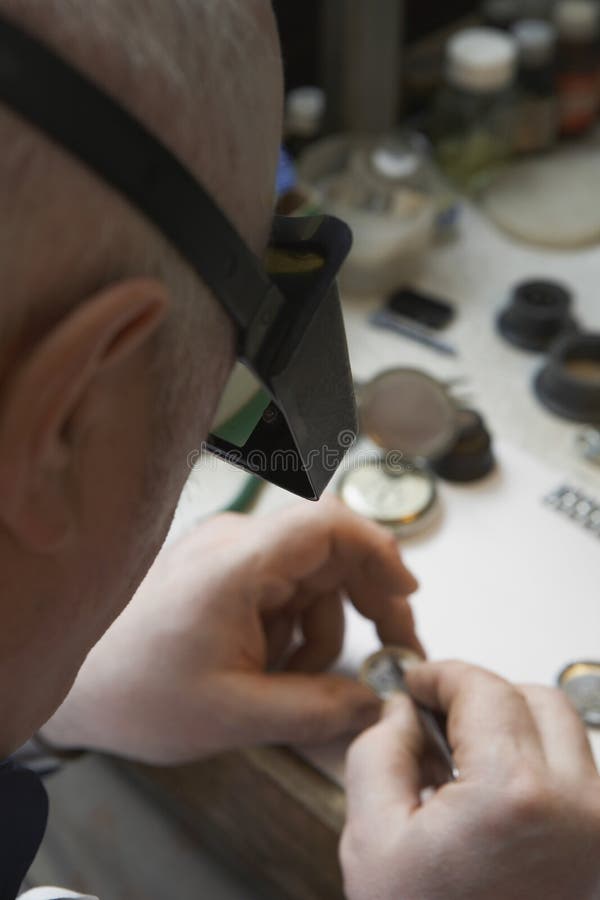 Repairman Working on Watch in Workshop Stock Image - Image of ...