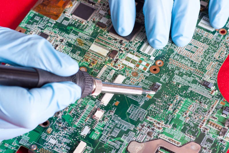 Repairing Printed Circuit Board Stock Image - Image of body, multimeter ...