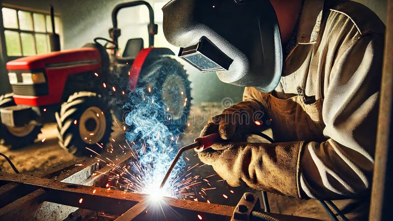 Repairs Being Done on a Farm with Welding Stock Illustration ...