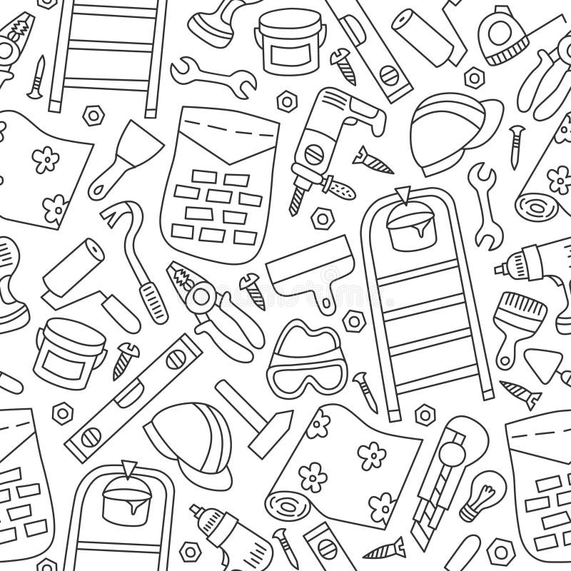 Seamless Pattern of Fasteners. Bolts, Screws, Nuts, Dowels and Rivets ...