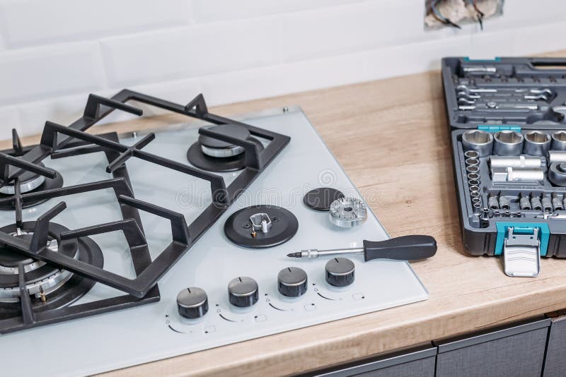 Repairs Gas Hob Control Panel, Close Up Photo Stock Photo - Image of ...