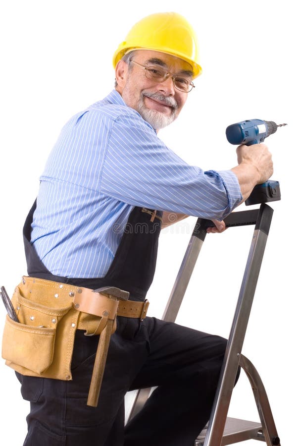 Reparador feliz imagen de archivo. Imagen de aislado, servicio - 4474935