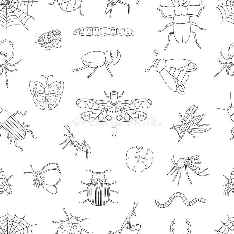 Vector Seamless Pattern of Black and White Insects Stock Vector ...