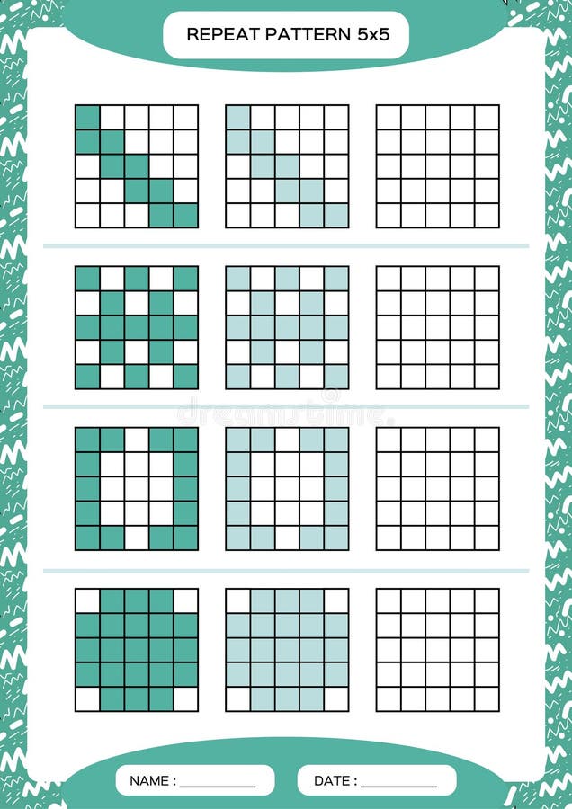 Repeat Blue Pattern. Cube Grid with Squares. Special for Preschool Kids ...