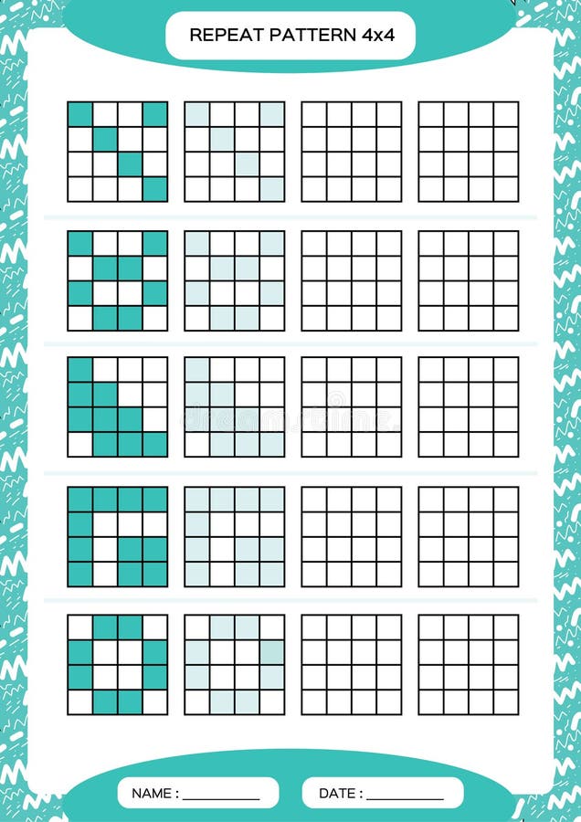 Repeat Blue Pattern. Cube Grid with Squares. Special for Preschool Kids ...
