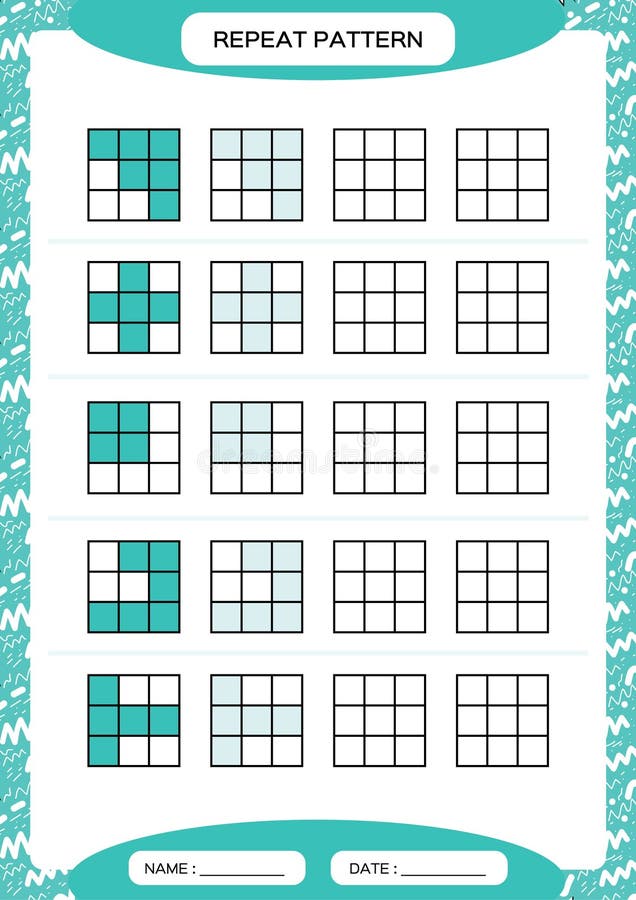 Repeat Blue Pattern. Cube Grid with Squares. Special for Preschool Kids ...