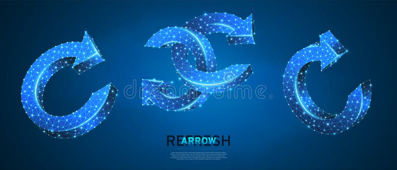 Repeat Circular Arrows Symbol Set. Low Poly, Wireframe, Digital 3d ...