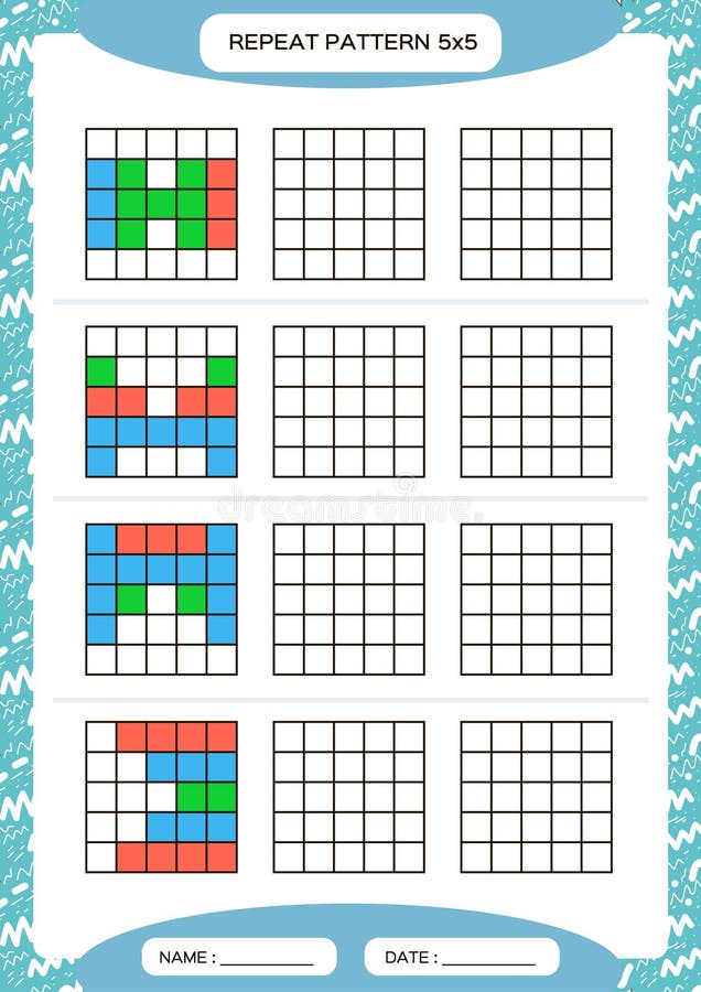 Repeat Colorful Pattern. Cube Grid with Squares. Special for Preschool ...