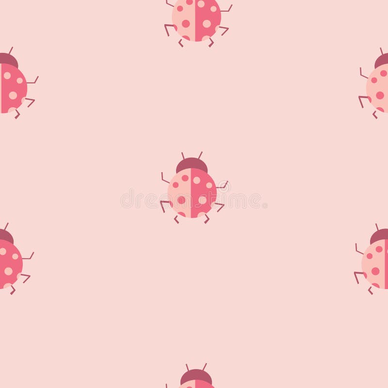 Repeat Daisy Flower and Ladybug Pattern with Pink Background. Seamless ...
