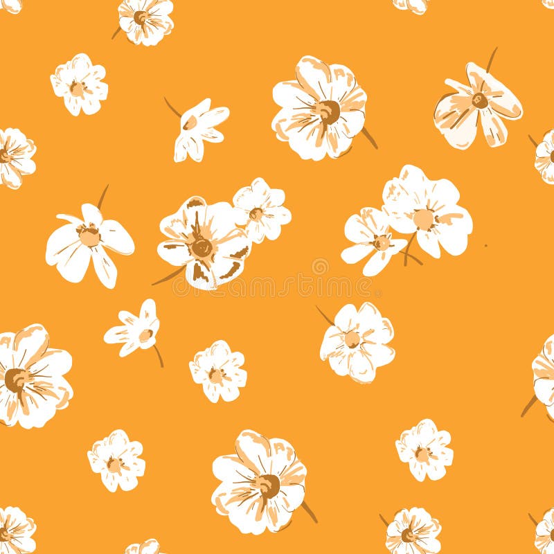 Repeat Daisy Flower Pattern with Orange Background. Seamless Floral ...