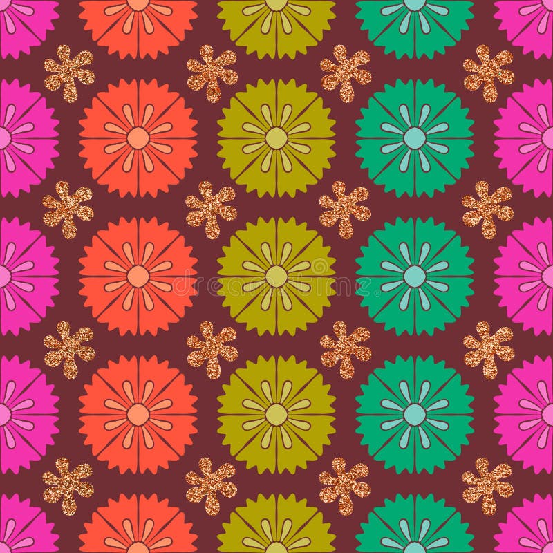 Rainbow Floral Seamless Pattern Tile in Bright Bold Colors Stock ...