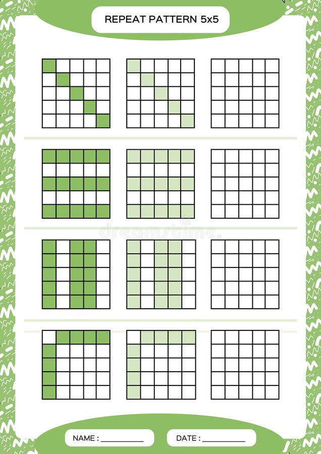 Repeat Green Pattern. Cube Grid with Squares. Special for Preschool ...
