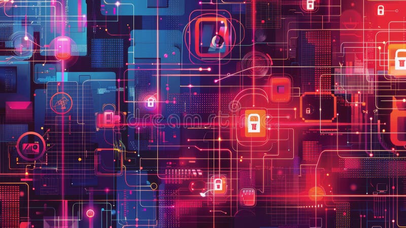 Repeat Motif of Cybersecurity Visuals. Stock Illustration ...