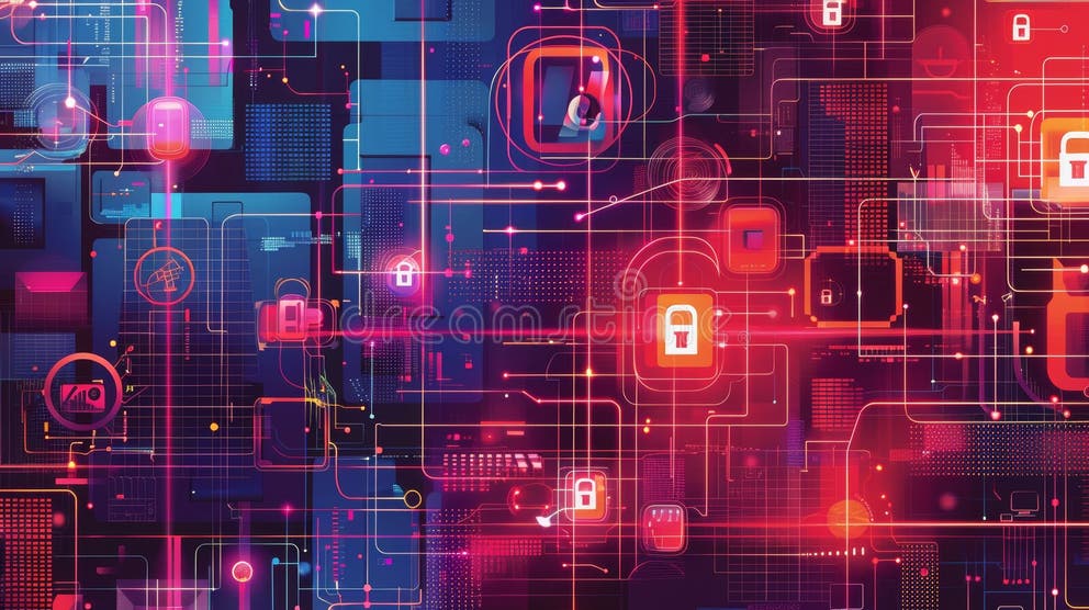 Repeat Motif of Cybersecurity Visuals. Stock Illustration ...