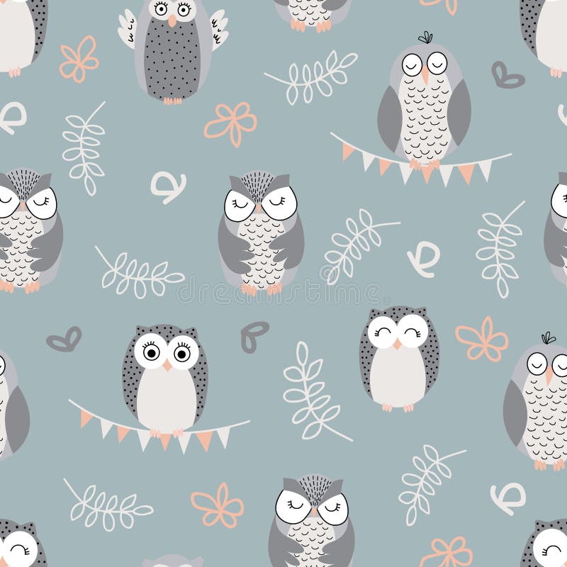 Repeat Pattern with Cute Owls on Green Background Stock Vector ...