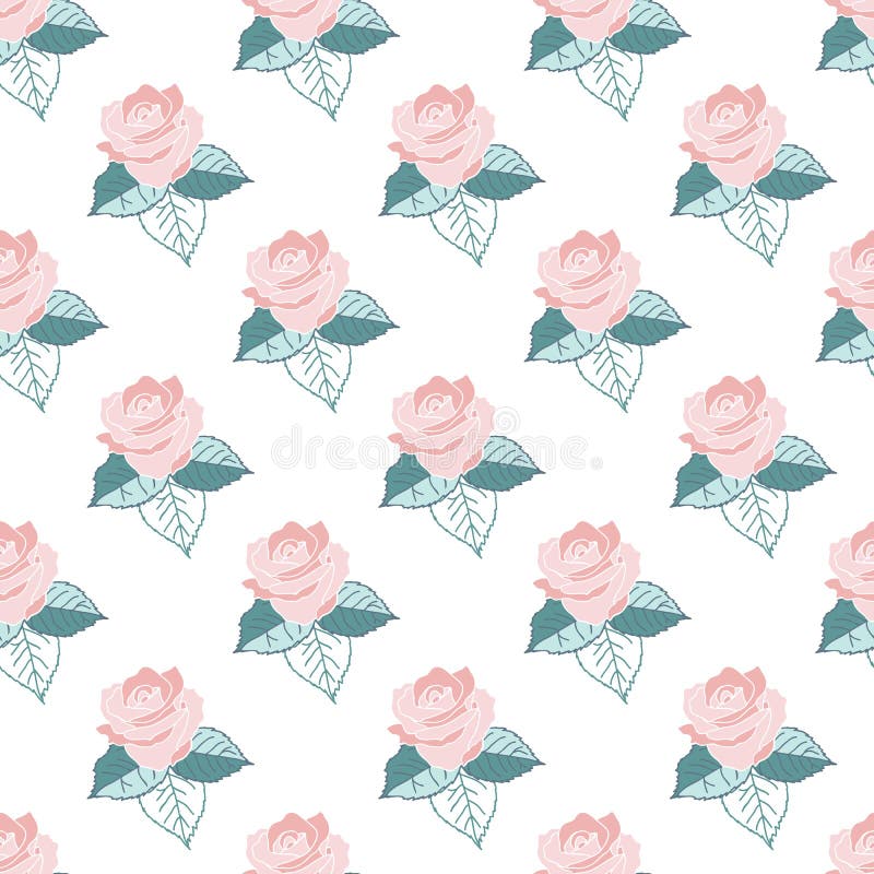 Repeat Pattern with Pink Roses and Green Leaves Stock Vector ...