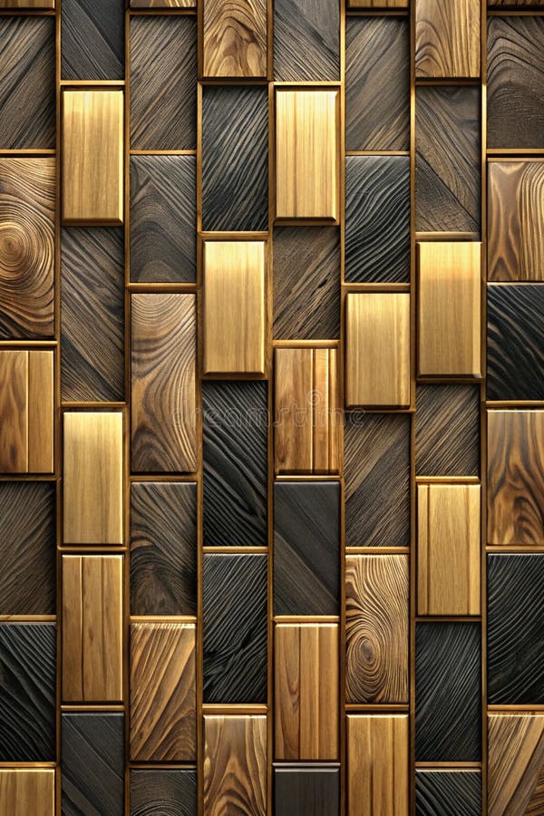 3D Hardwood Tiles with Gold Matte Elements on Black Background. High Quality Seamless Realistic ...