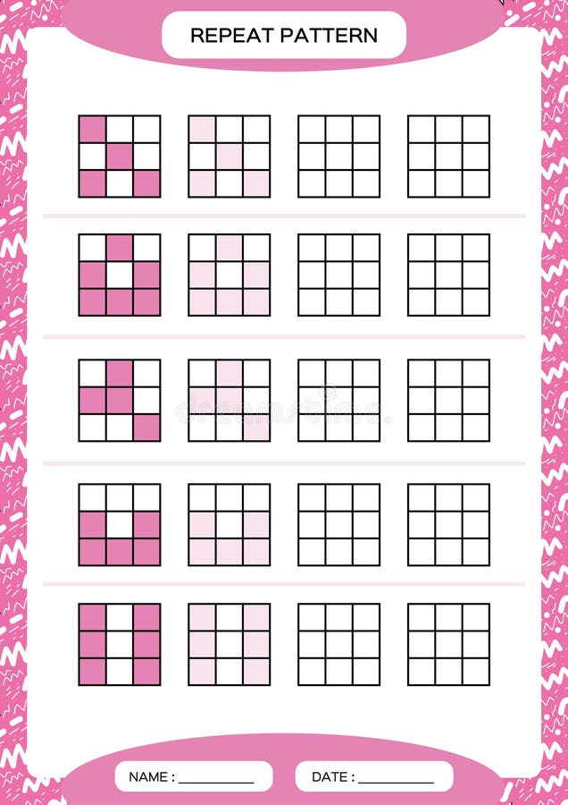 Repeat Purple Pattern. Cube Grid with Squares. Special for Preschool ...