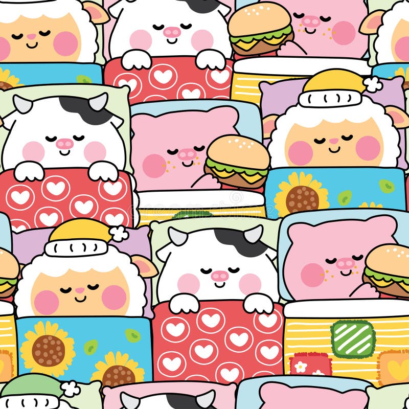 Repeat.Seamless Pattern of Cute Animals Sleeping on Pillow and Stay ...