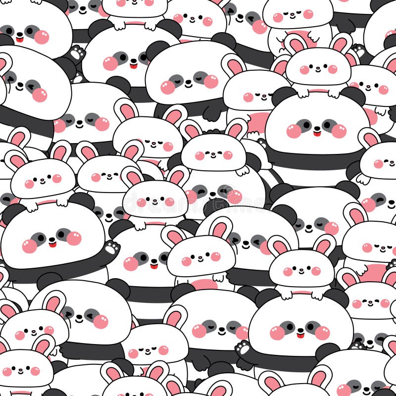 Repeat.Seamless Pattern of Cute Big Panda Teddy Bear and Tiny Rabbit ...