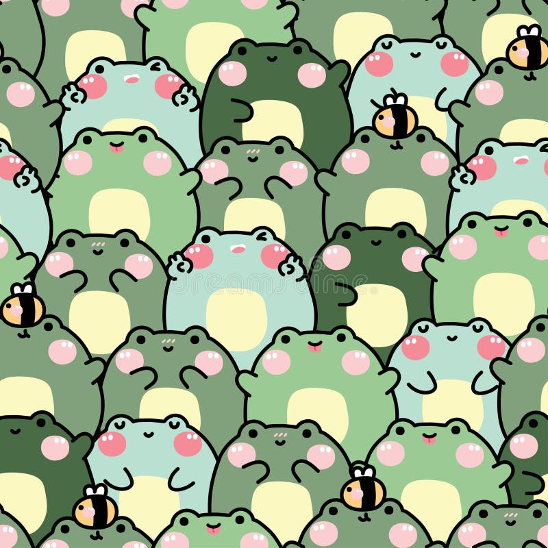 Repeat.Seamless Pattern of Cute Chubby Frog in Various Poses Background ...