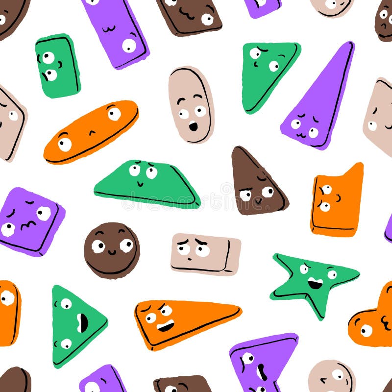 Repeatable Pattern of Different Geometric Shapes with Happy, Sad, Angry ...