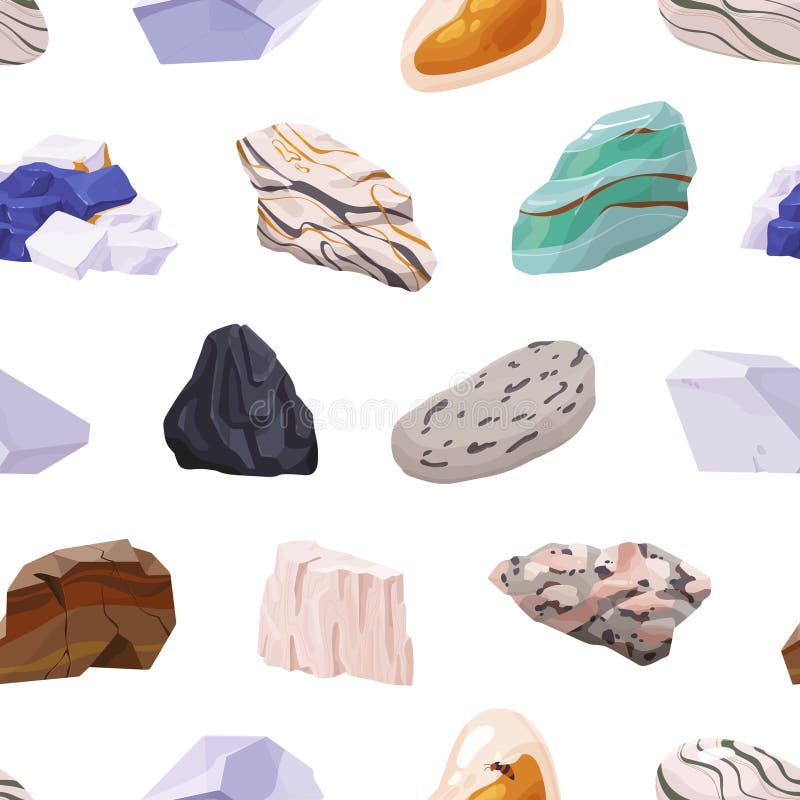Repeatable Pattern of Different Minerals, Gem Stones. Various Rough and ...