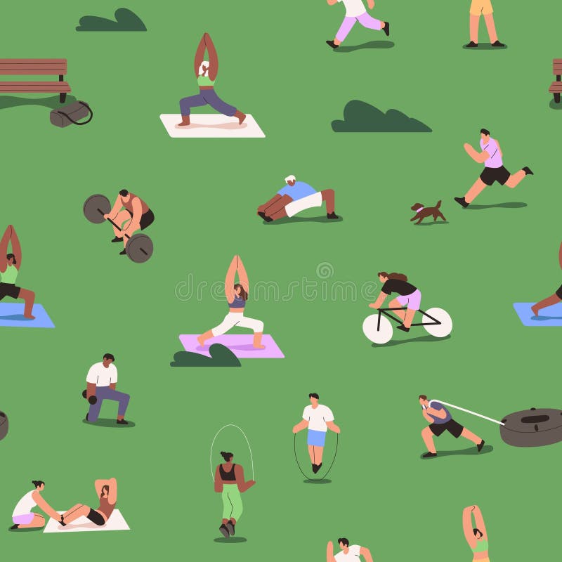 Repeatable Pattern of Training Outdoors People. Endless Background with ...