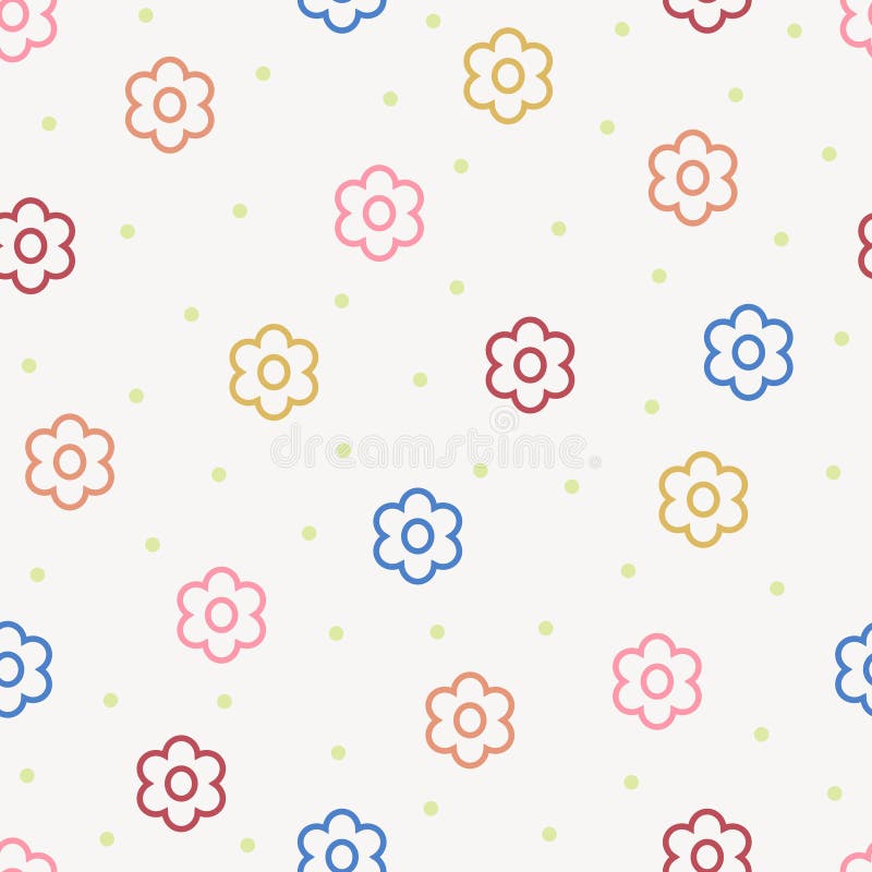 Repeated Cartoon Flower and Leaves Seamless Pattern. Stock Vector ...