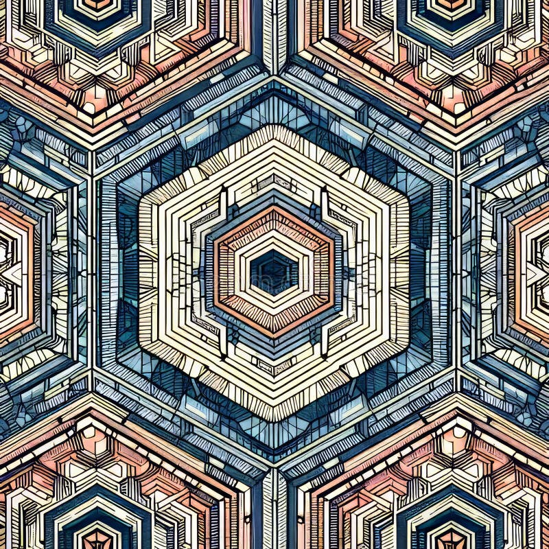 Repeated Hexagon Patterns with Internal Geometric Lines and Colo Stock ...