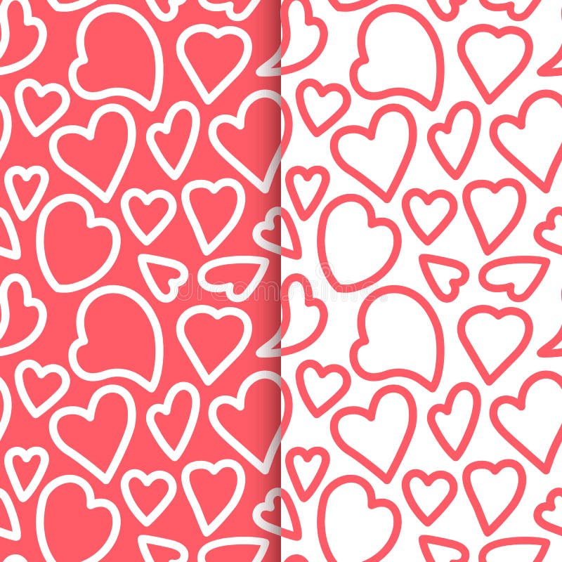 Repeated Outlines of Hearts Drawn by Hand. Romantic Seamless Pattern ...