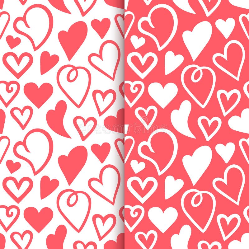 Repeated Outlines of Hearts Drawn by Hand. Romantic Seamless Pattern ...