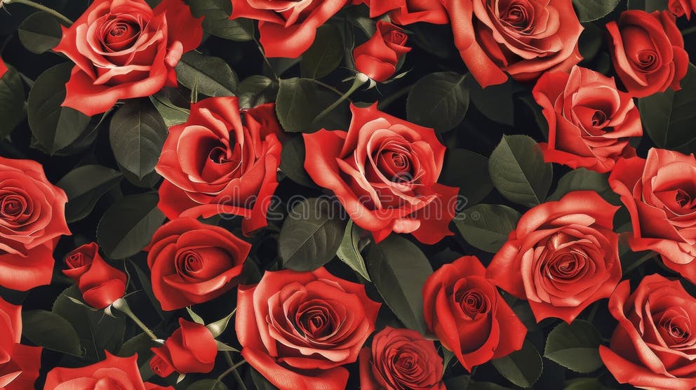 A Repeated Pattern of Red Roses Stock Illustration - Illustration of ...