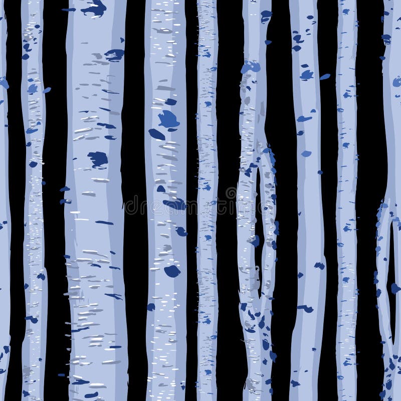 Repeated Seamless Pattern of Blue Birch Trees Stock Vector ...