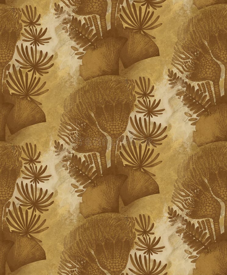 Seamless Pattern of Prehistoric Plants As a Fossils in a Stone. Stock ...