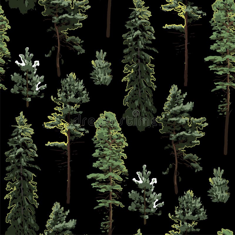 Repeated Seamless Pattern of Various Coniferous Trees. Stock Vector ...