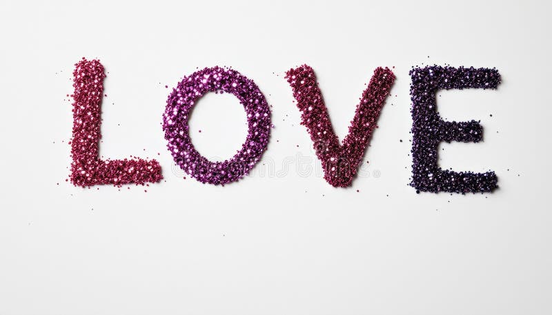 Repeated Word LOVE on Paper with Glitter Heart Stock Illustration ...
