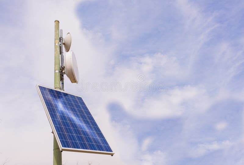 Repeater Antenna with Solar Panel Stock Photo - Image of global ...