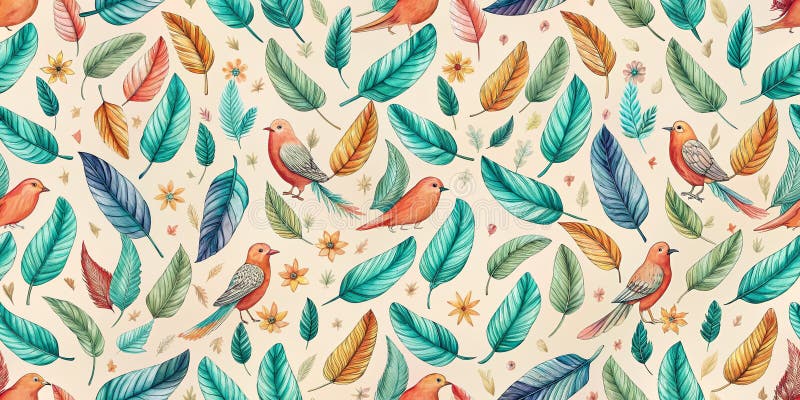 Repeating Bird and Feather Pattern for Wallpapers and Fabrics AI ...