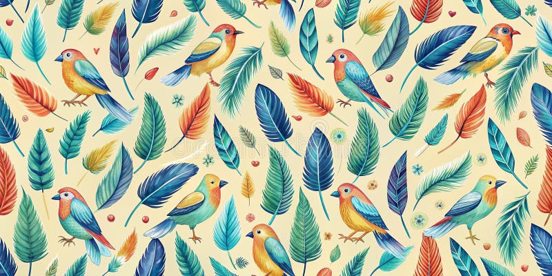 Repeating Bird and Feather Pattern for Wallpapers and Fabrics AI ...
