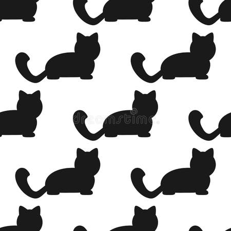 Repeating Black Silhouettes of Cats on a White Background. Seamless ...