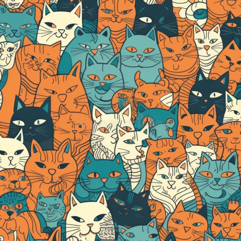 Repeating Cat Pattern.Neural Network AI Generated Stock Illustration ...